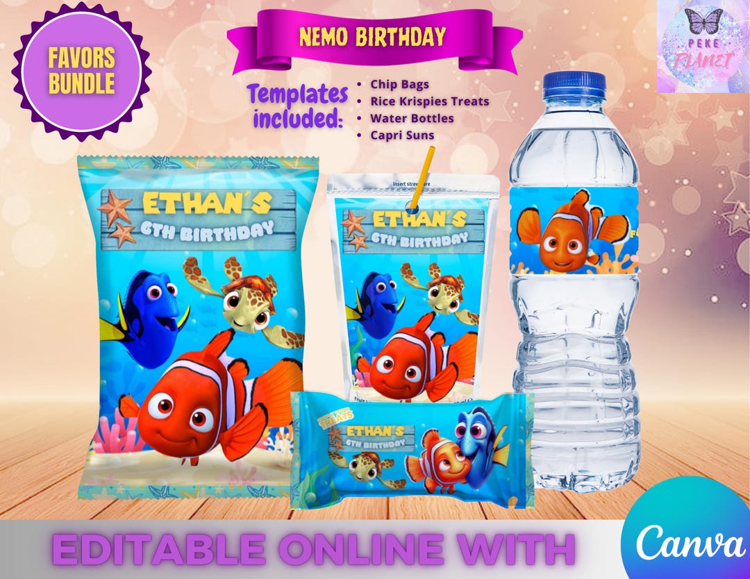 Nemo Birthday Pack- 4 Labels - Digital Download. Editable in CANVA. - Etsy