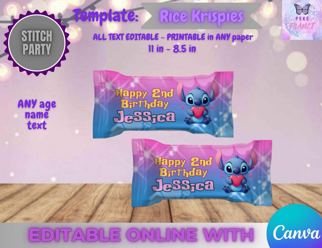 Stitch Birthday - Rice Krispies Template, EDIT Yourself in CANVA. - Etsy