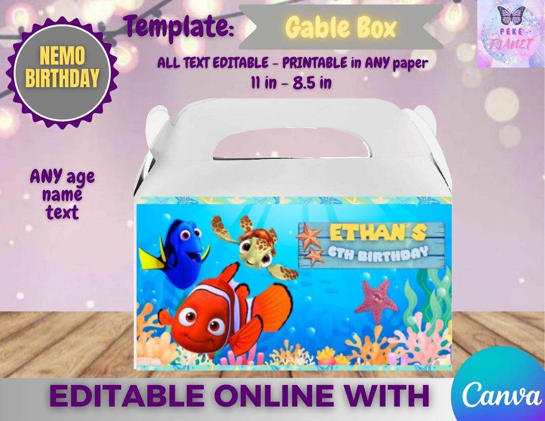 Nemo Birthday - Gable Box 6x3.5in Template, Edit Yourself in CANVA ...