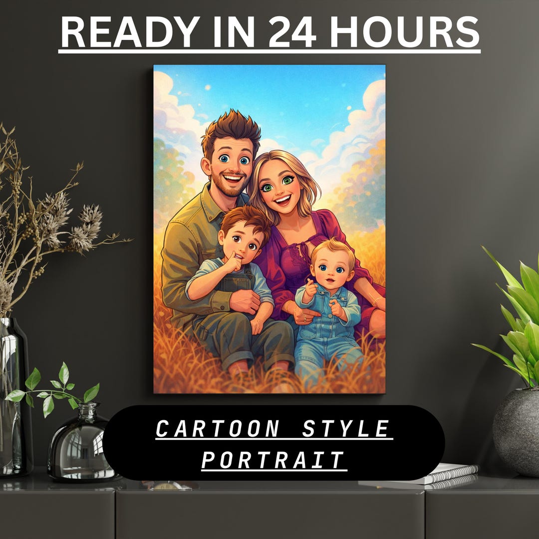 Custom Cartoon Family Portrait, Personalized Digital Art, Unique Family ...
