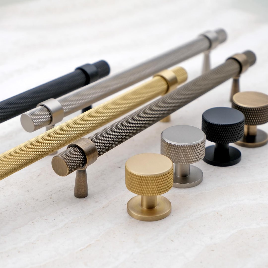 Solid Brass Knurled Cabinet Pulls | Satin Nickel Kitchen Pulls | Antrique Brass Drawer Pulls ...