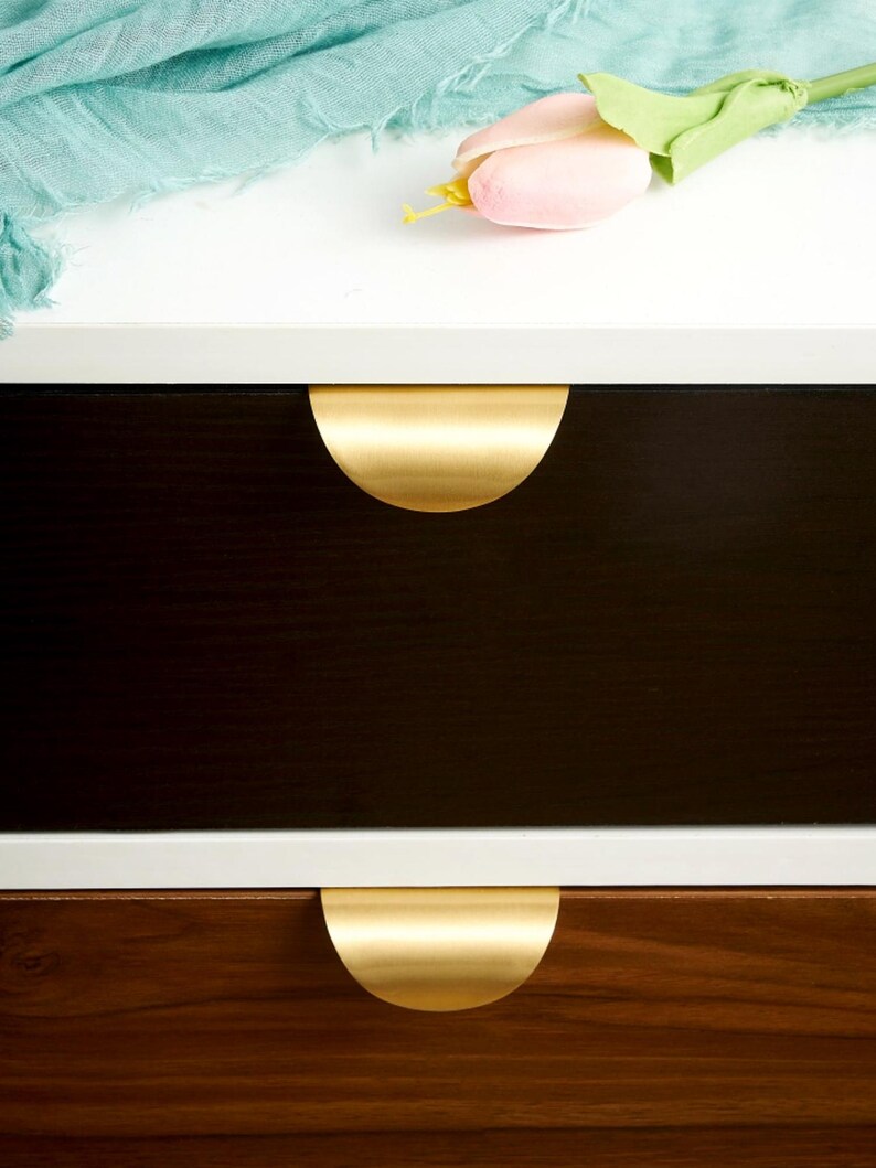 Solid Brass Curved Lip Pulls, Half Moon Edge Pull Handle, Gold Finger ...