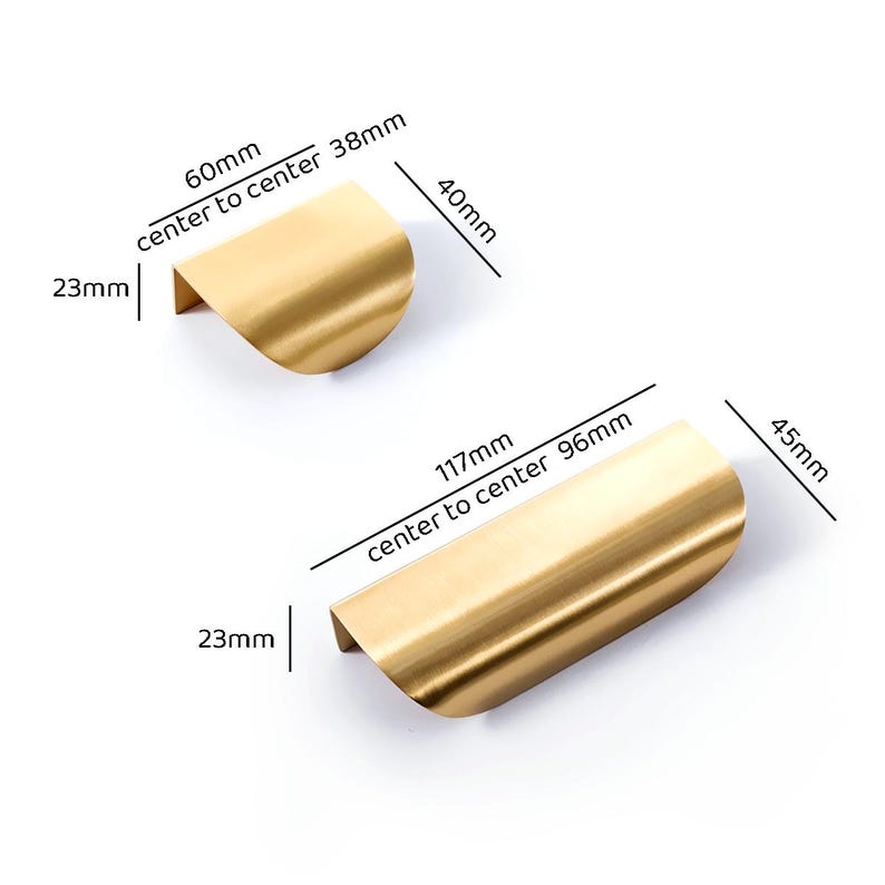 Art Deco Brass Lip Pulls, Half Moon Edge Pull Handles, Gold Finger ...