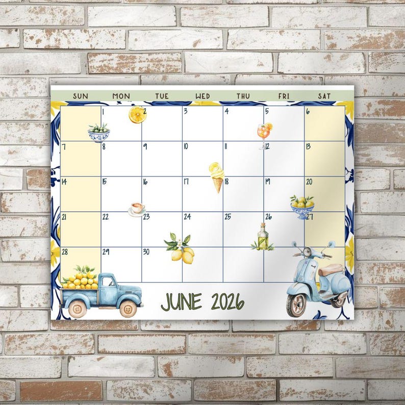 June 2026 Calendar Printable Mediterranean Lemon Summer June Calendar ...