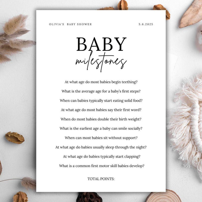 Baby Milestones Baby Shower Game: Minimalist Design (digital Download ...