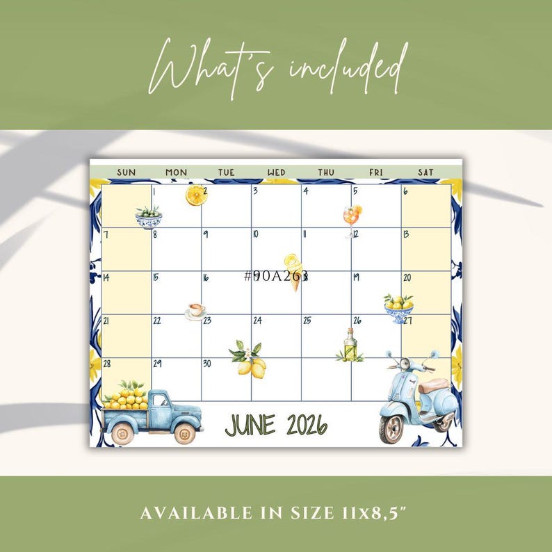 June 2026 Calendar Printable Mediterranean Lemon Summer June Calendar ...
