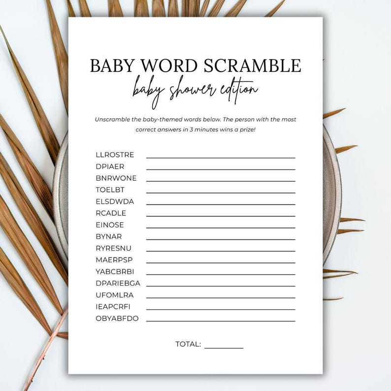 Baby Shower Word Scramble Game: Printable Activity & Answer Key ...