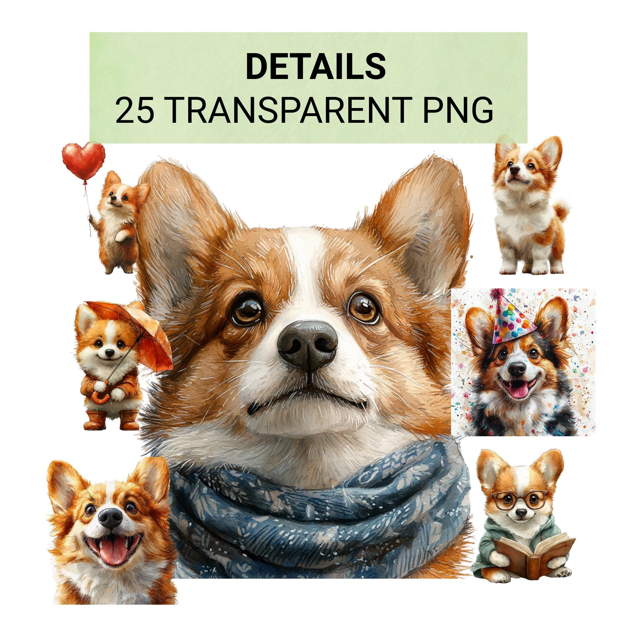Corgi Clipart, Cute Digital Sticker, Watercolor Animal Clip Art, Pet ...