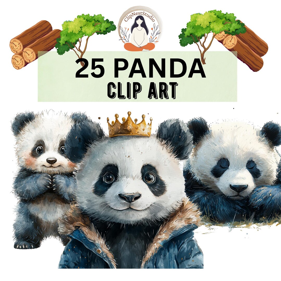 Panda Clipart, Kawaii Digital Sticker, Watercolor Animal Clip Art ...