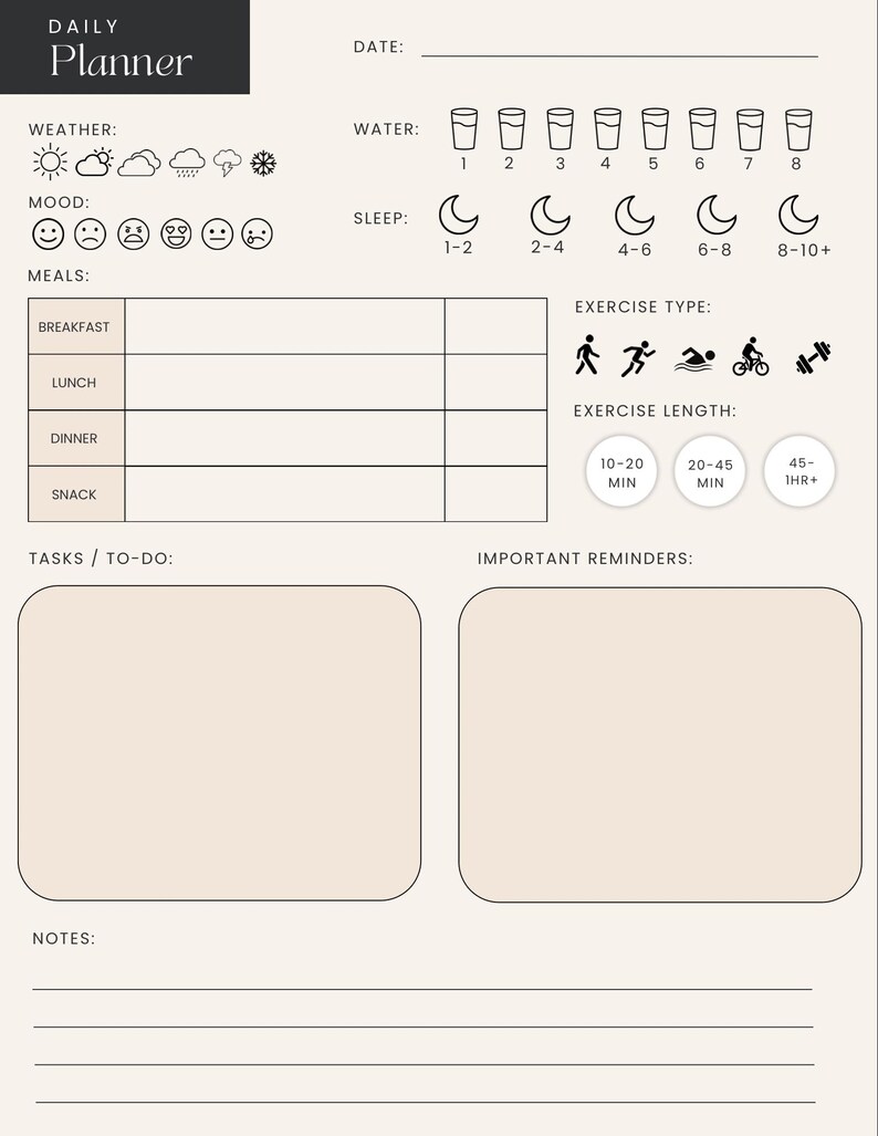 Daily Wellness Planner Page | Printable Health Tracker for Fitness ...