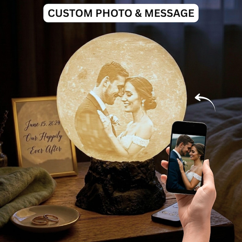 Personalized Moon Lamp With Photo and Text - Custom 3D Printed Night ...