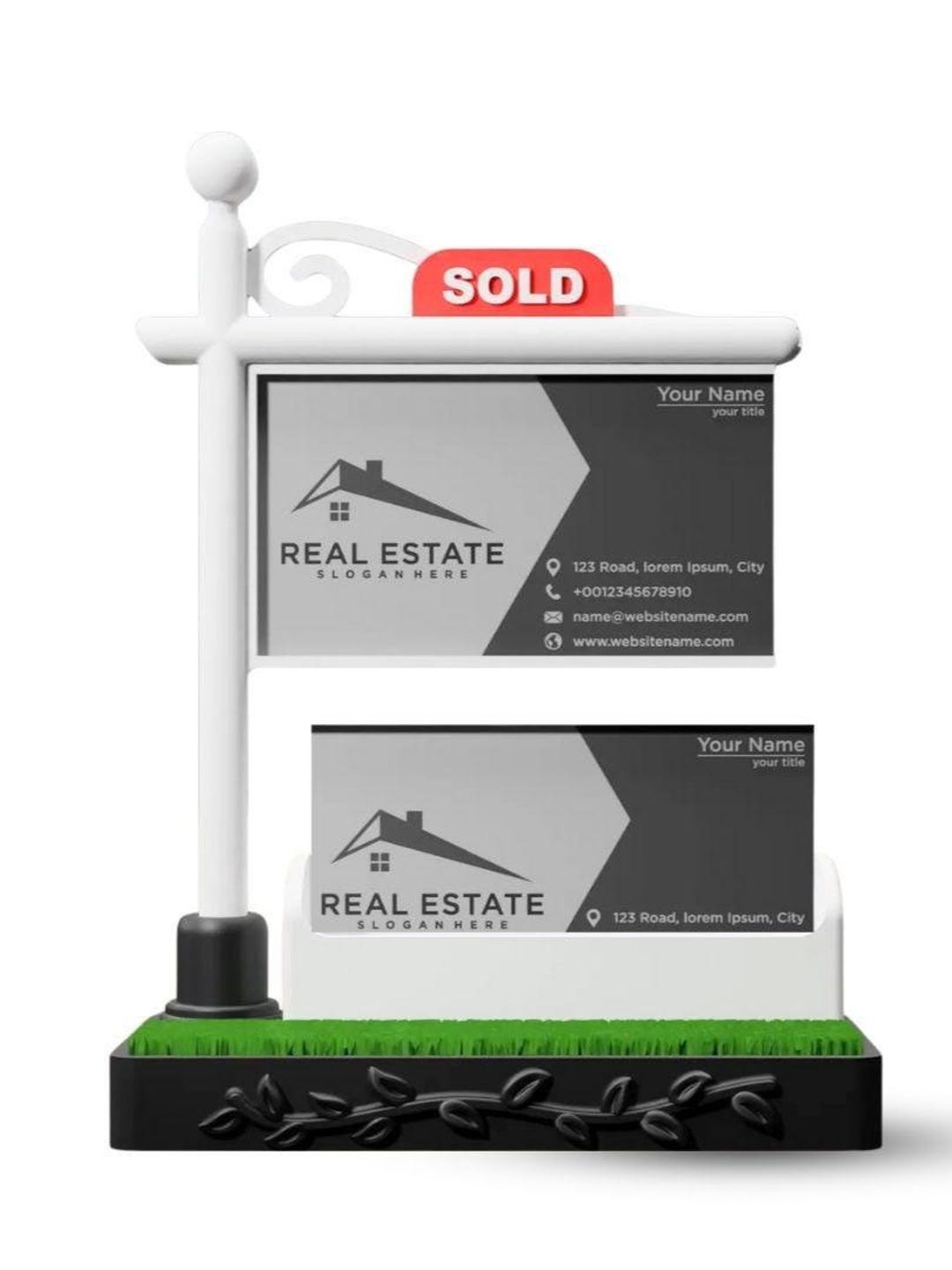 Custom Real Estate Sign Business Card Holder | 3D Printed Realtor Desk ...