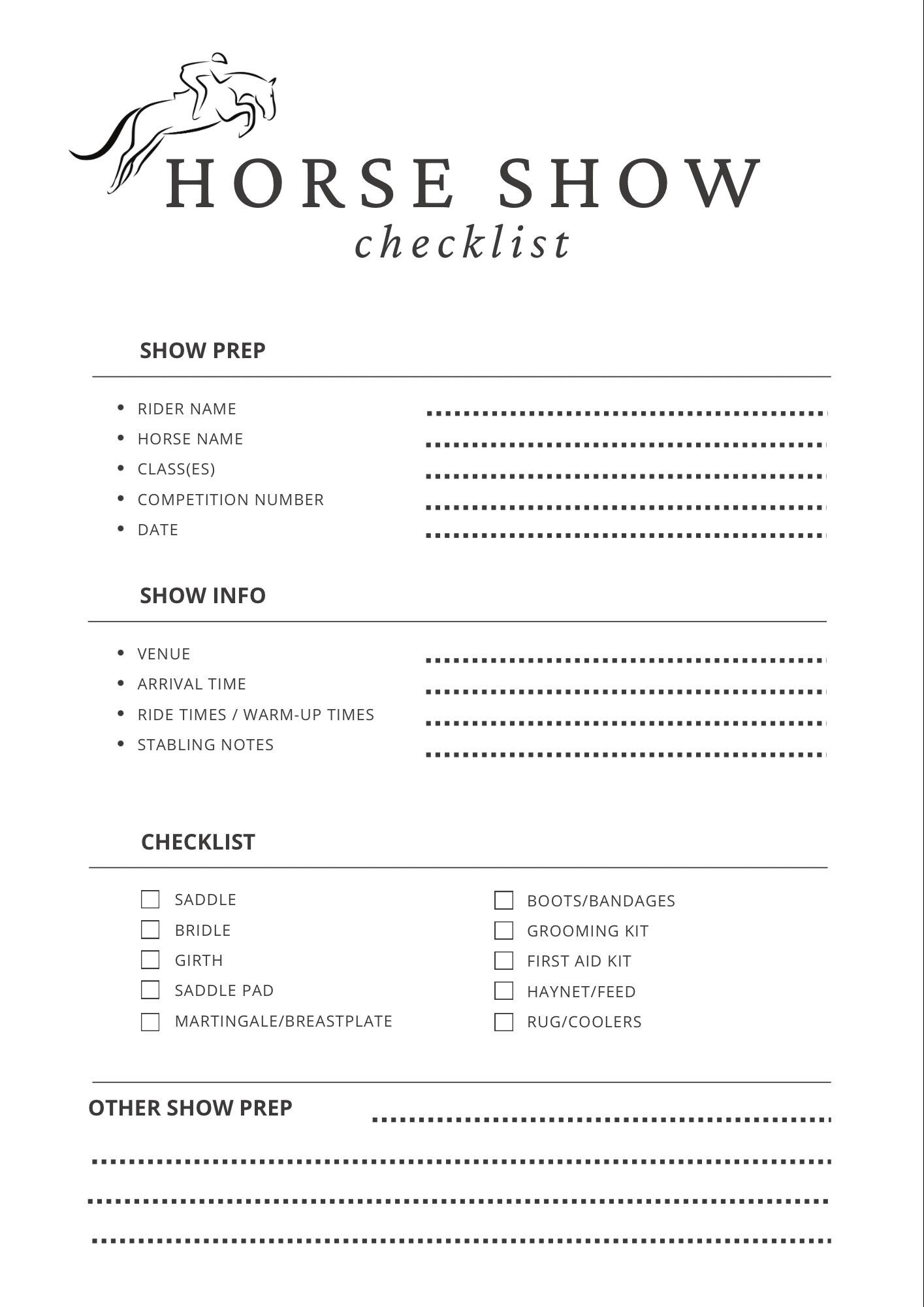 Planner Equestrian Planner Show Prep Horse - Etsy