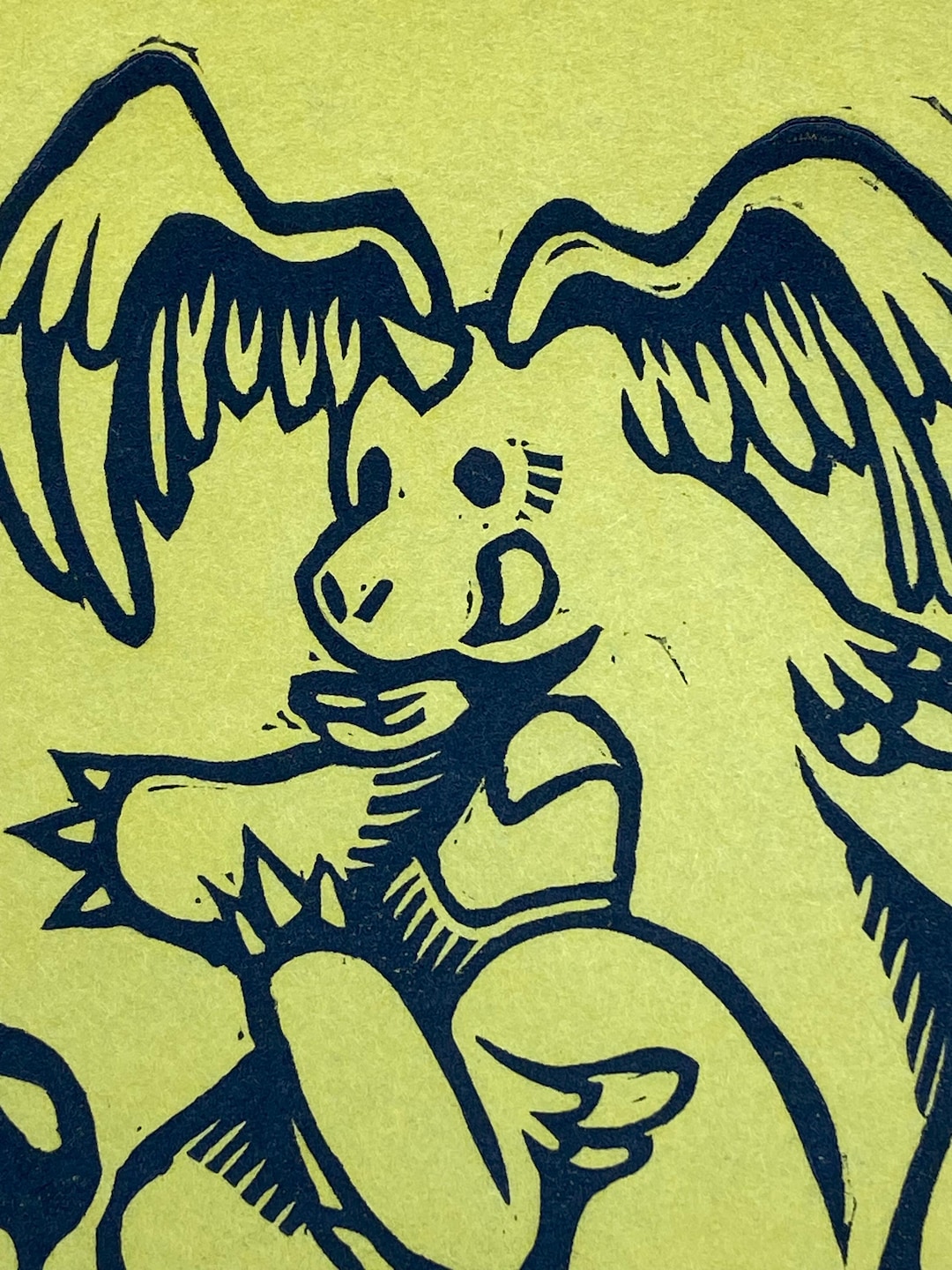 Mega Dragonite From Pokémon | Lino Print Handmade on Yellow Mulberry ...