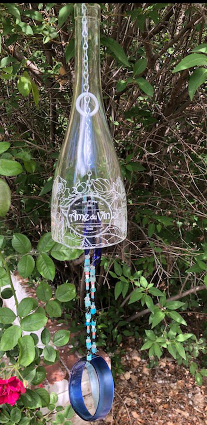 Clear Wine Bottle Wind Chime With Painted Label - Etsy