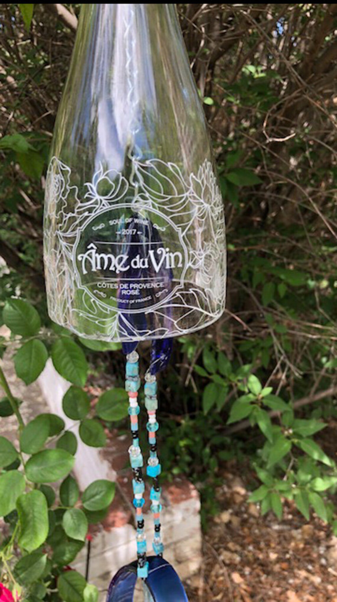 Clear Wine Bottle Wind Chime With Painted Label - Etsy