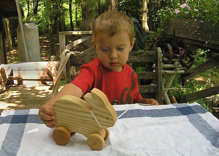 Rabbit Pull Toy Hopping Bunny Wooden Animal on Wheels Gift for - Etsy