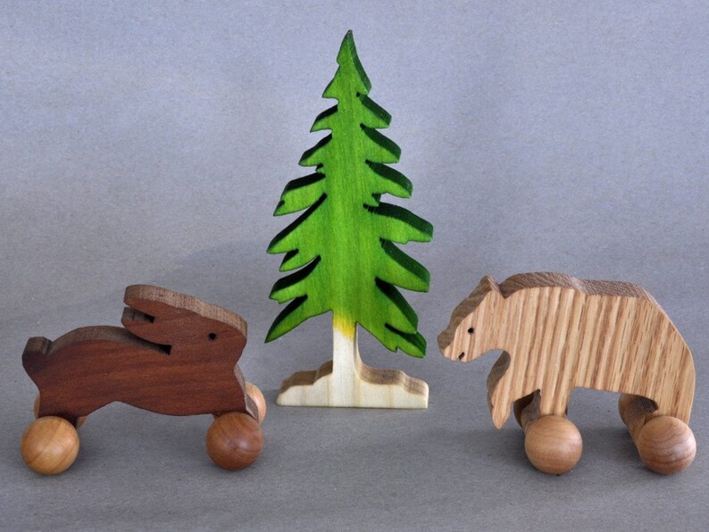 Rabbit Toy on Wheels Wooden Block Animal for Children Woodland - Etsy