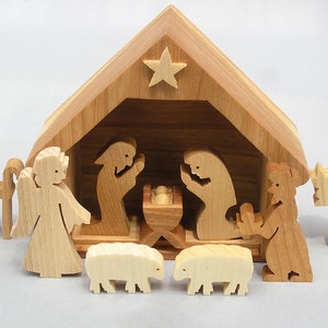 Wooden Nativity Set, Christmas Creche Christmas Decoration Handcarved ...
