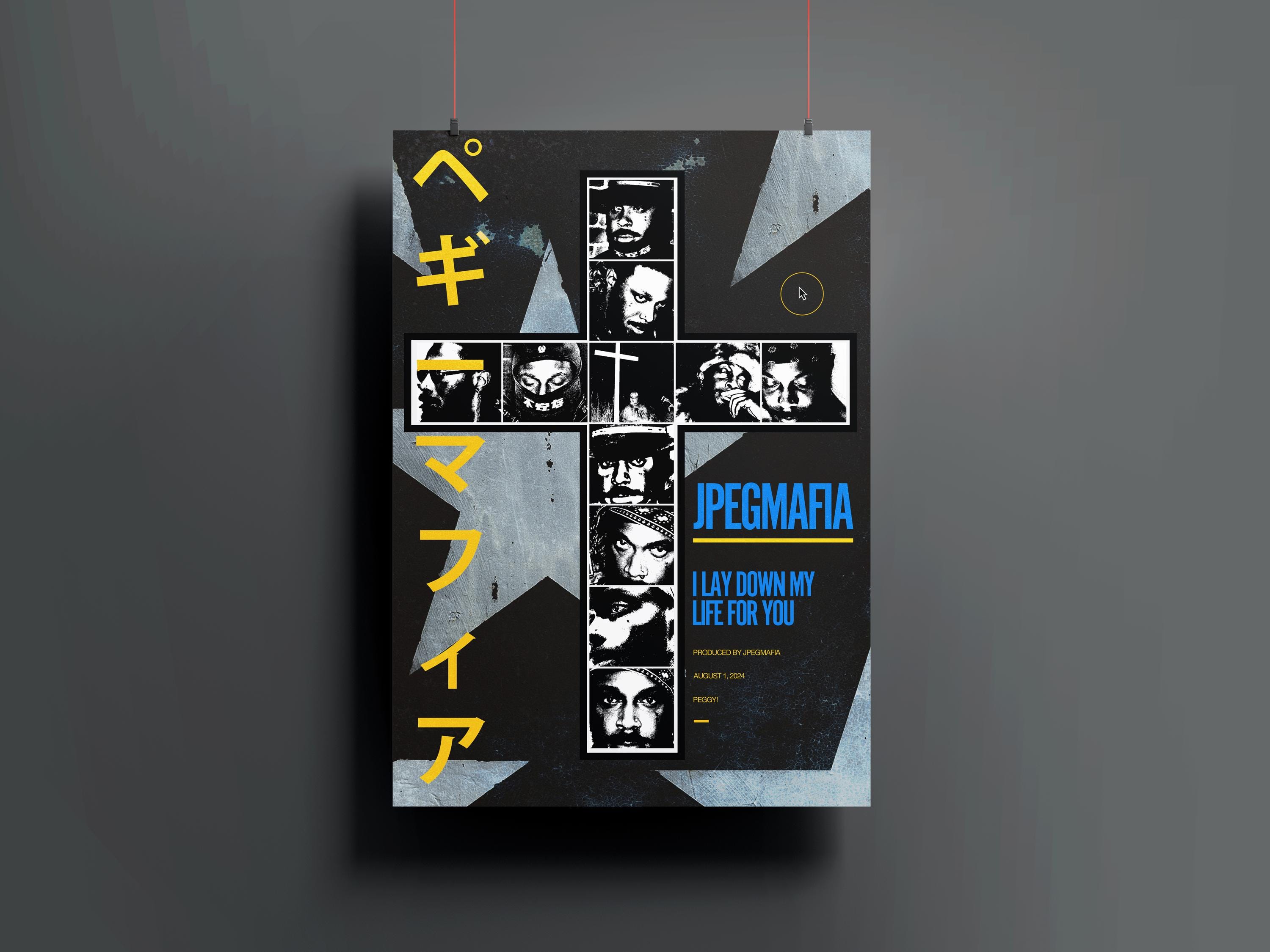 JPEGMAFIA Rap Poster - Bold Cross Design With Grungy Portraits, Hip Hop ...