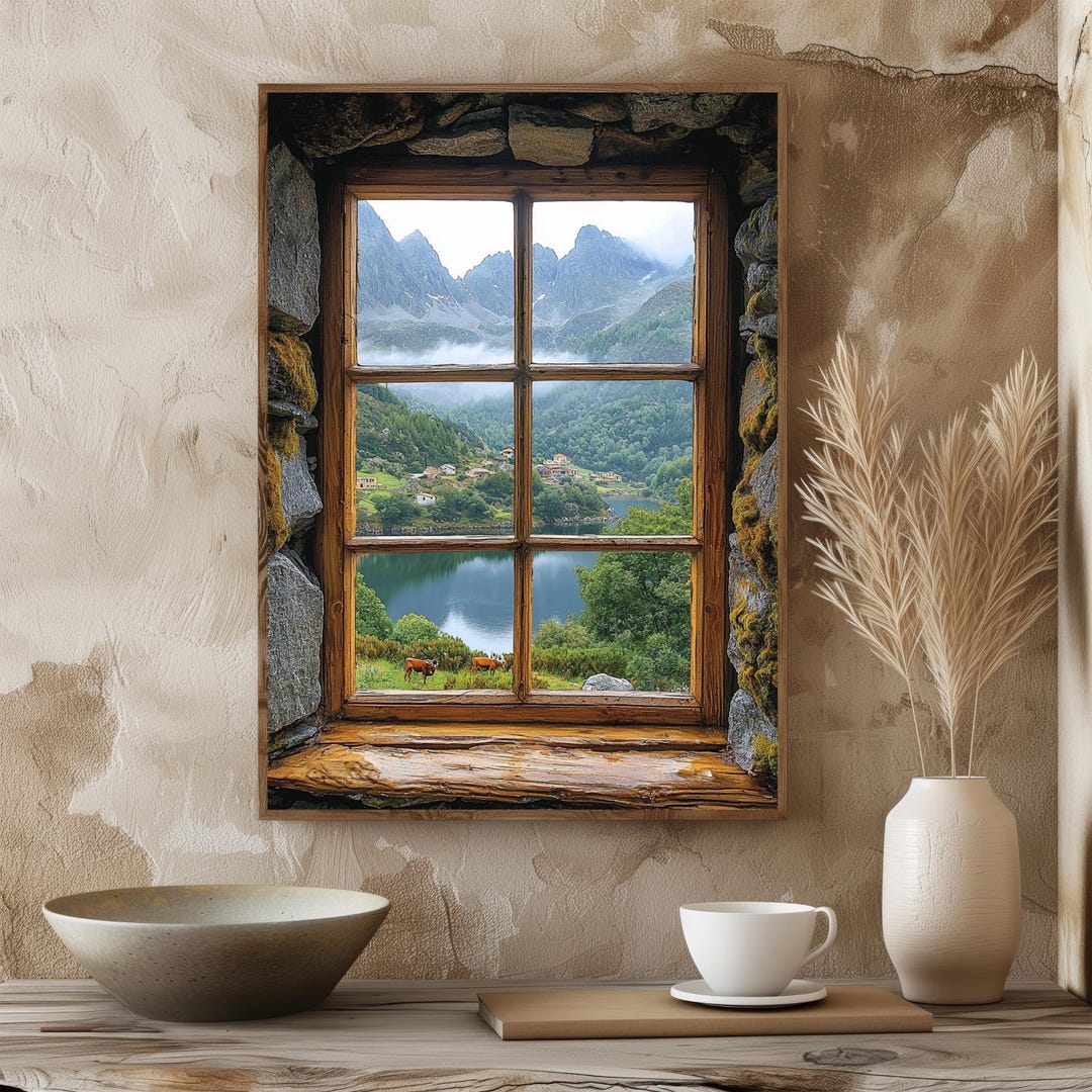 World to Open Window Poster, Alpine Escape Wall Art, Mountain Peaks ...