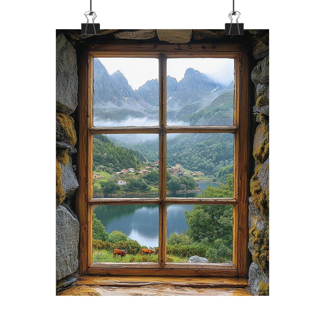 World to Open Window Poster, Alpine Escape Wall Art, Mountain Peaks ...