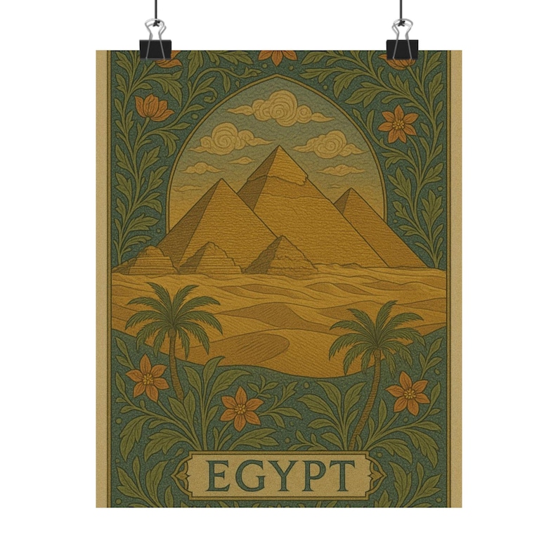 Vintage Egypt Travel Matte Poster, Pyramids & Palm Trees, William ...