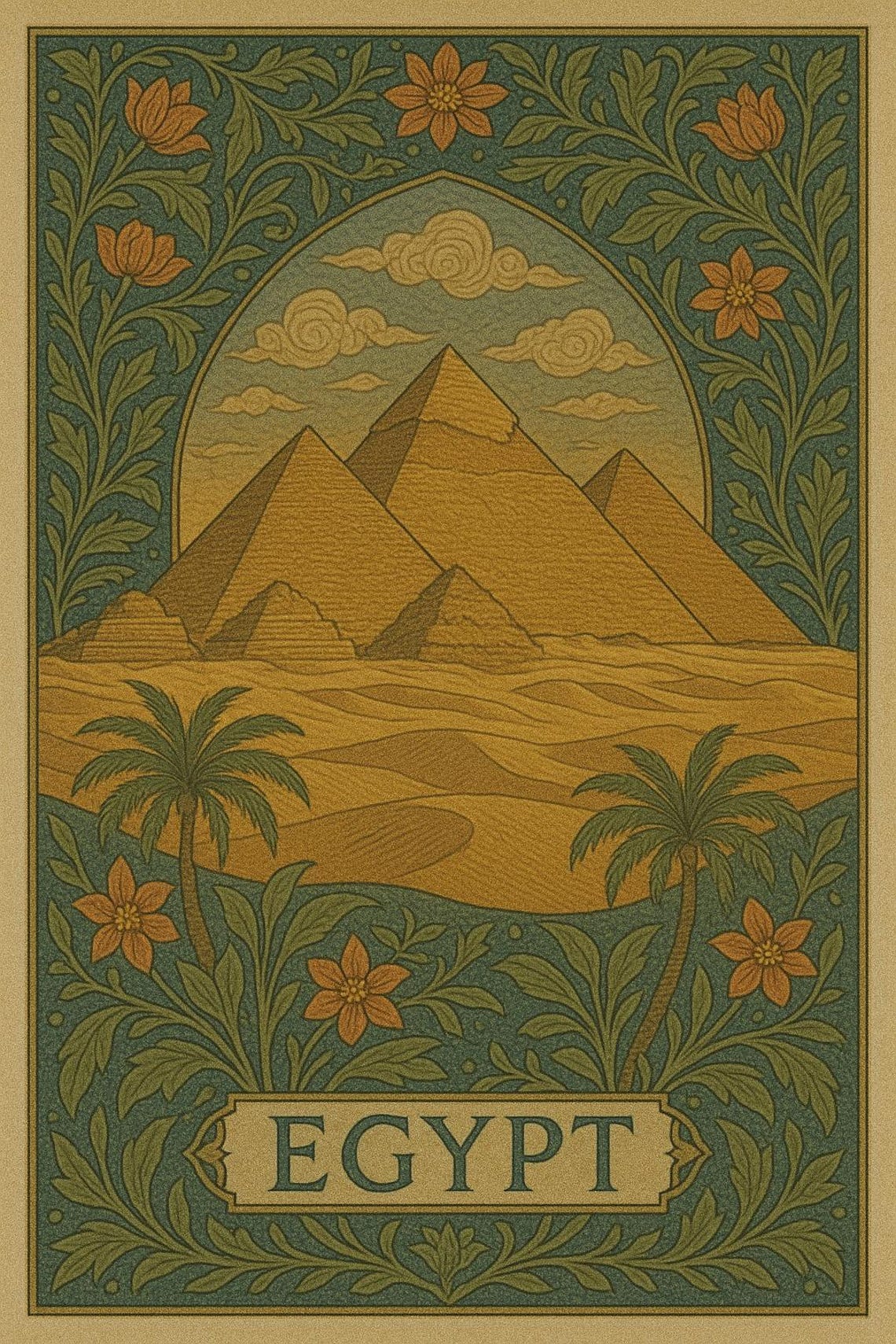 Vintage Egypt Travel Matte Poster, Pyramids & Palm Trees, William ...