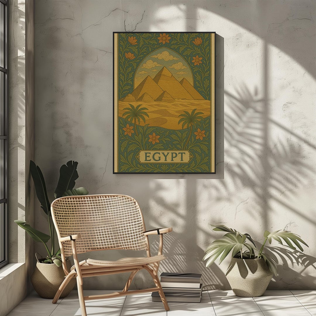 Vintage Egypt Travel Matte Poster, Pyramids & Palm Trees, William ...
