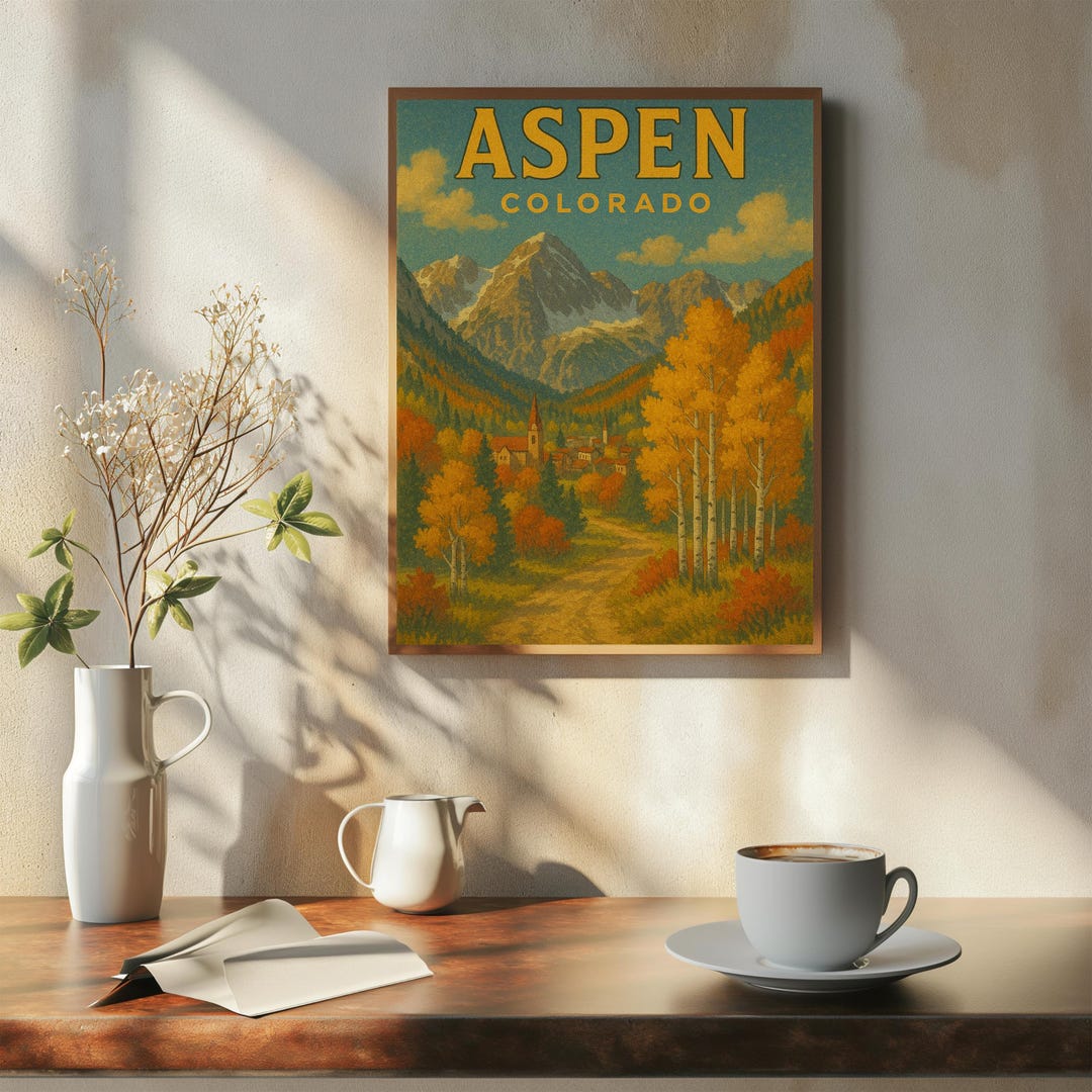 Vintage Aspen Colorado Poster, Vintage Travel Poster, Matte Wall Art ...