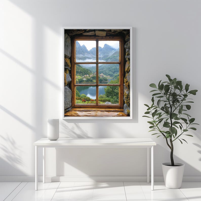 World to Open Window Poster, Alpine Escape Wall Art, Mountain Peaks ...