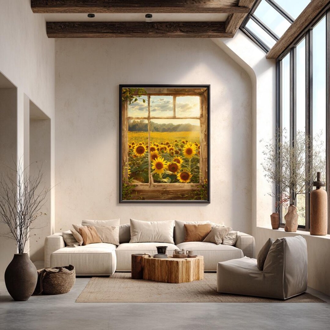 Rustic Sunflower Field Window View Print, Farmhouse Wall Art - Etsy