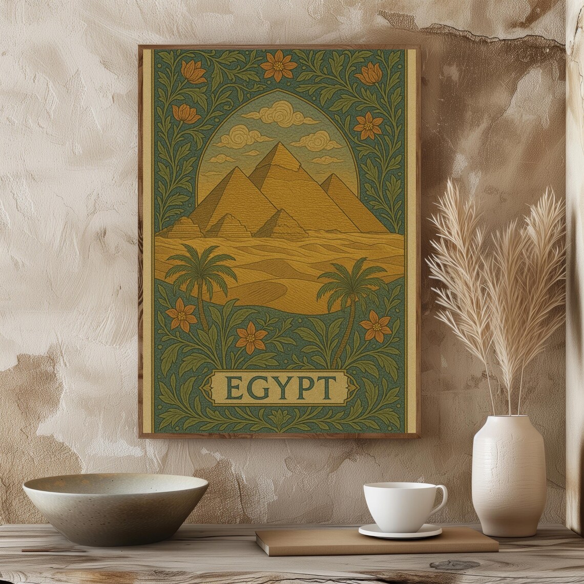 Vintage Egypt Travel Matte Poster, Pyramids & Palm Trees, William ...