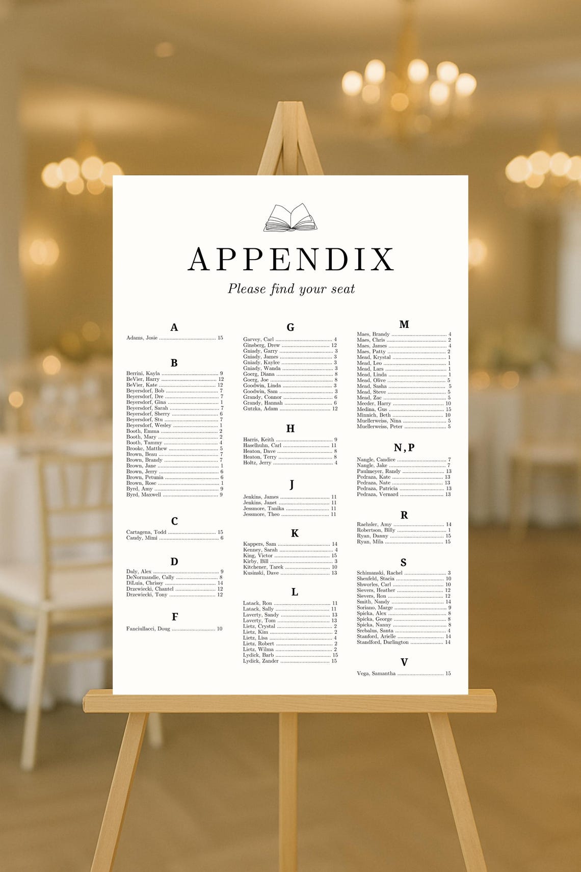 Appendix Seating Chart | Editable Digital File for Book Themed Wedding ...