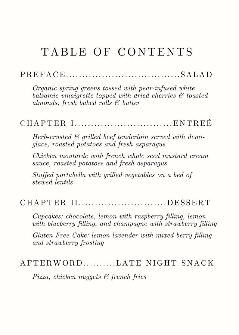 Table of Contents Menu | Editable Digital File | Book Themed Wedding - Etsy