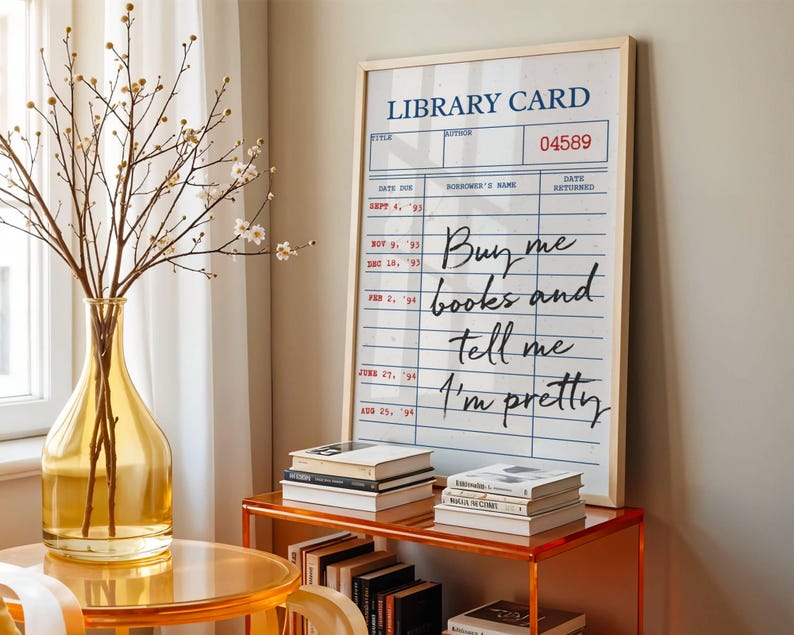 Library Card Art Print | Vintage Decor | Book Lover Gift | Wall Art ...