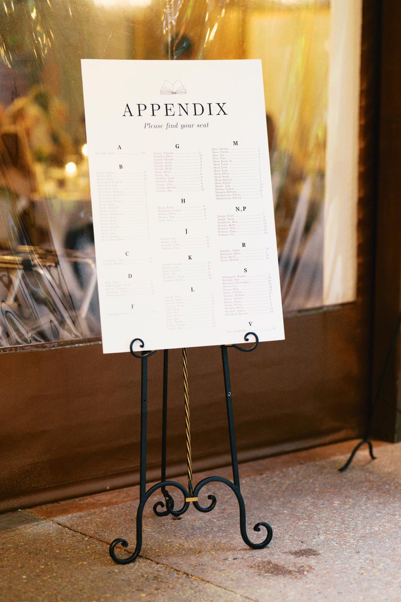 Appendix Seating Chart | Editable Digital File for Book Themed Wedding ...