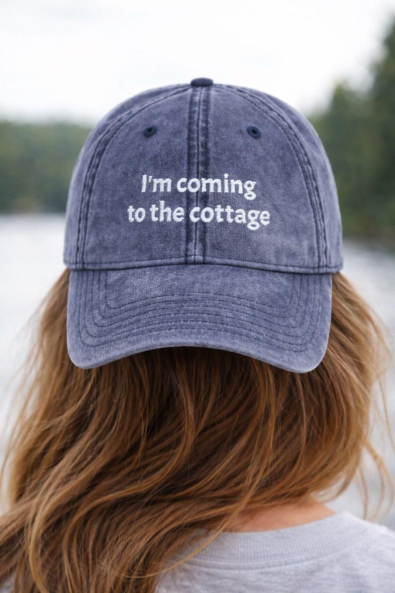 Embroidered Hockey Romance Hat | I'm Coming to the Cottage Baseball Cap ...