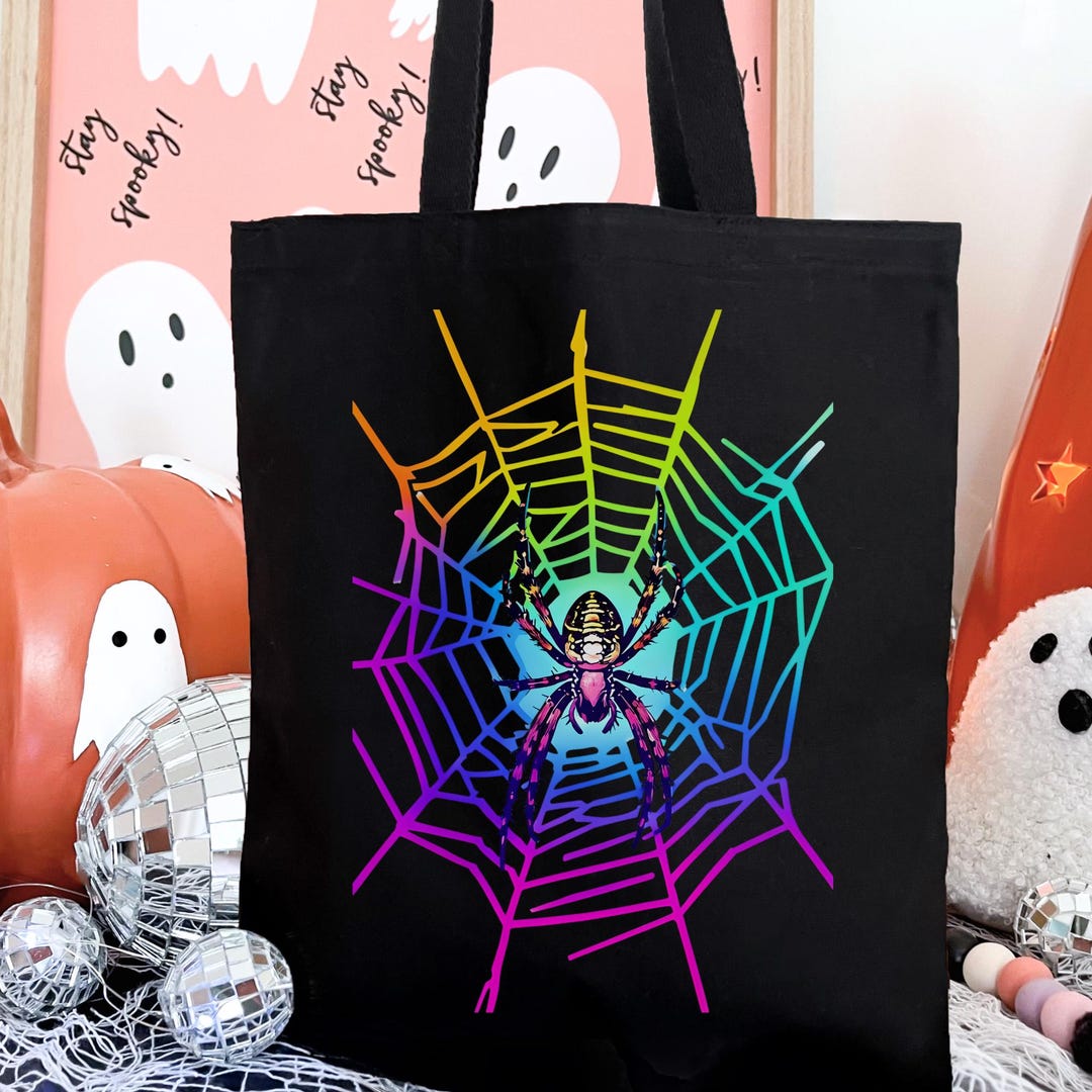 Rainbow Spider Tote Bag, Colorful Web Halloween Bag, Gothic Creepy Cute ...