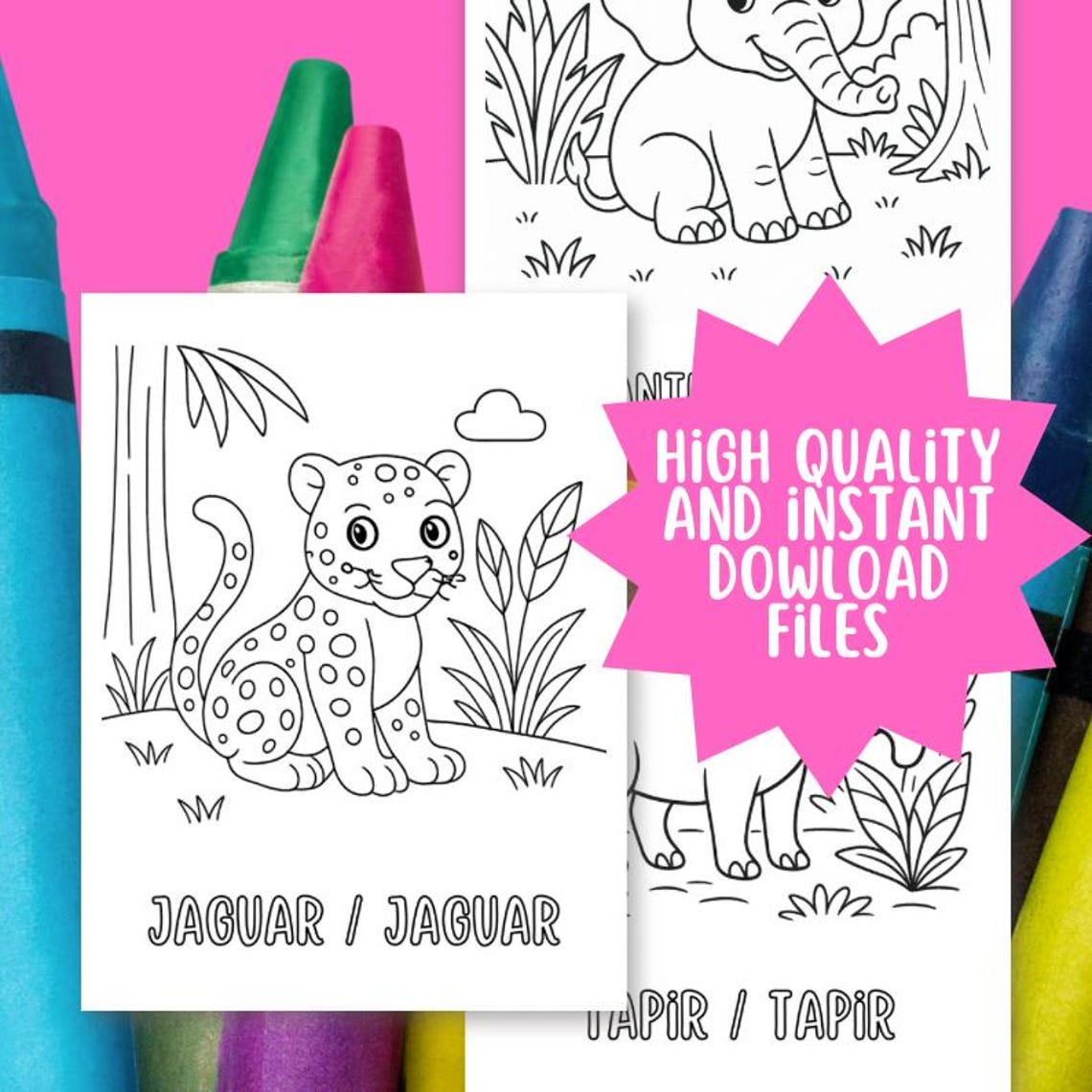 Jungle Animals Coloring Book for Kids – 30 Pages – Bilingual Spanish ...
