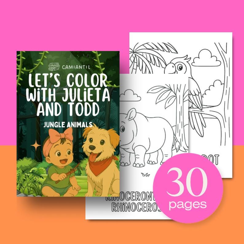 Jungle Animals Coloring Book for Kids – 30 Pages – Bilingual Spanish ...