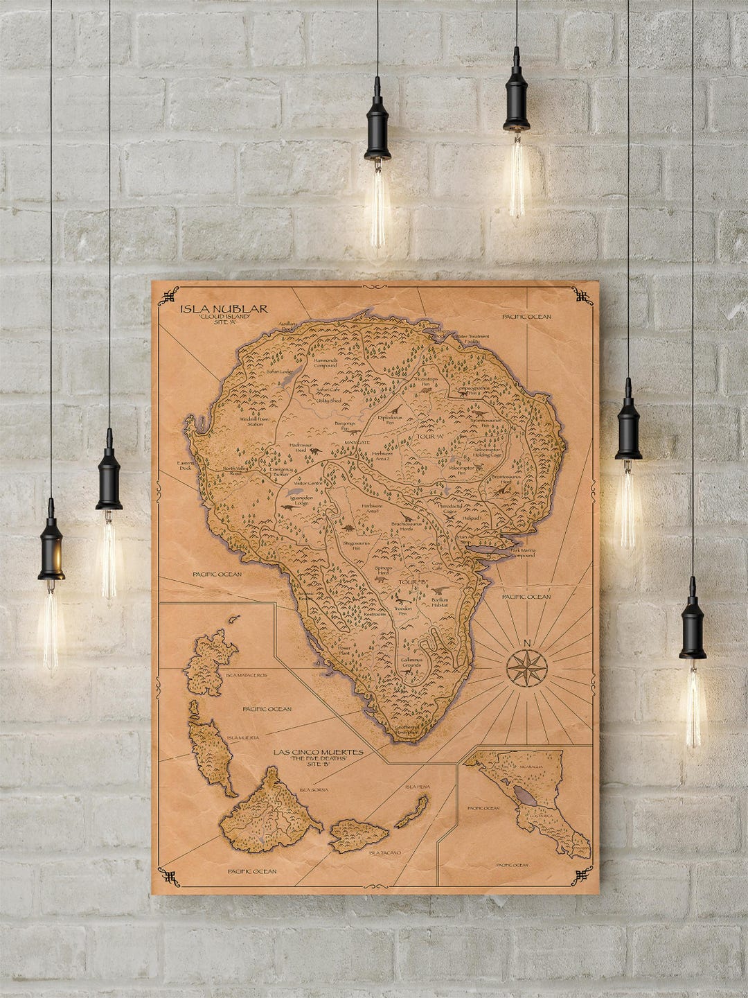 Isla Nublar Jurassic Park Map - Fan Designed - Canvas or Poster Format ...