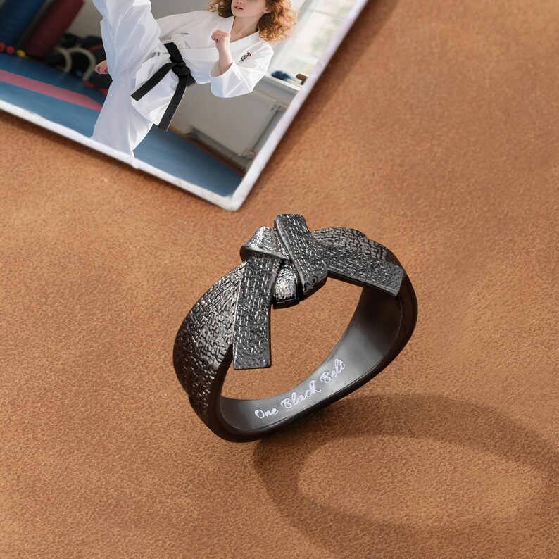 Custom Engraved Sterling Silver Black Belt Ring, Dan Stripes Gift for ...