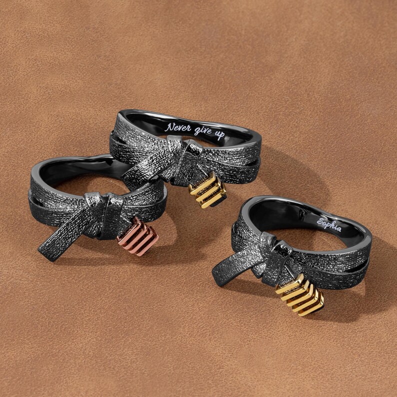 Custom Engraved Sterling Silver Black Belt Ring, Dan Stripes Gift for ...