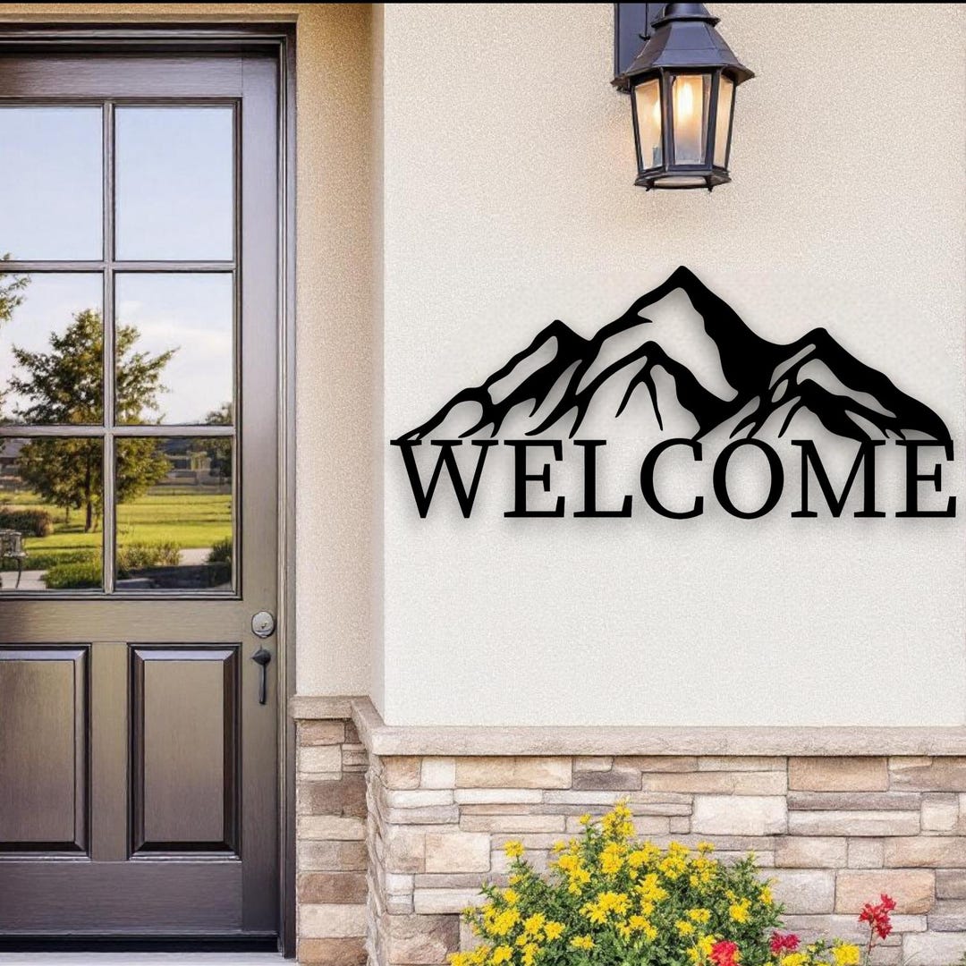Mountain Welcome Sign Wall Art – Metal Sign for Home, Rustic Cabin ...