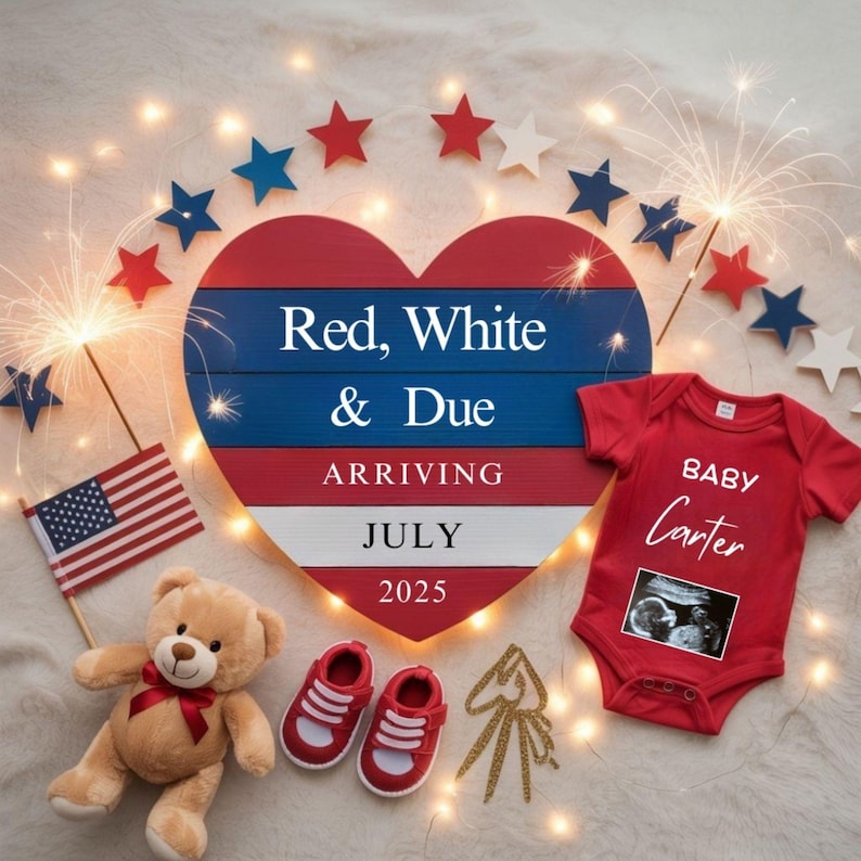 4th of July Pregnancy Announcement: Red White & Due Baby Reveal ...