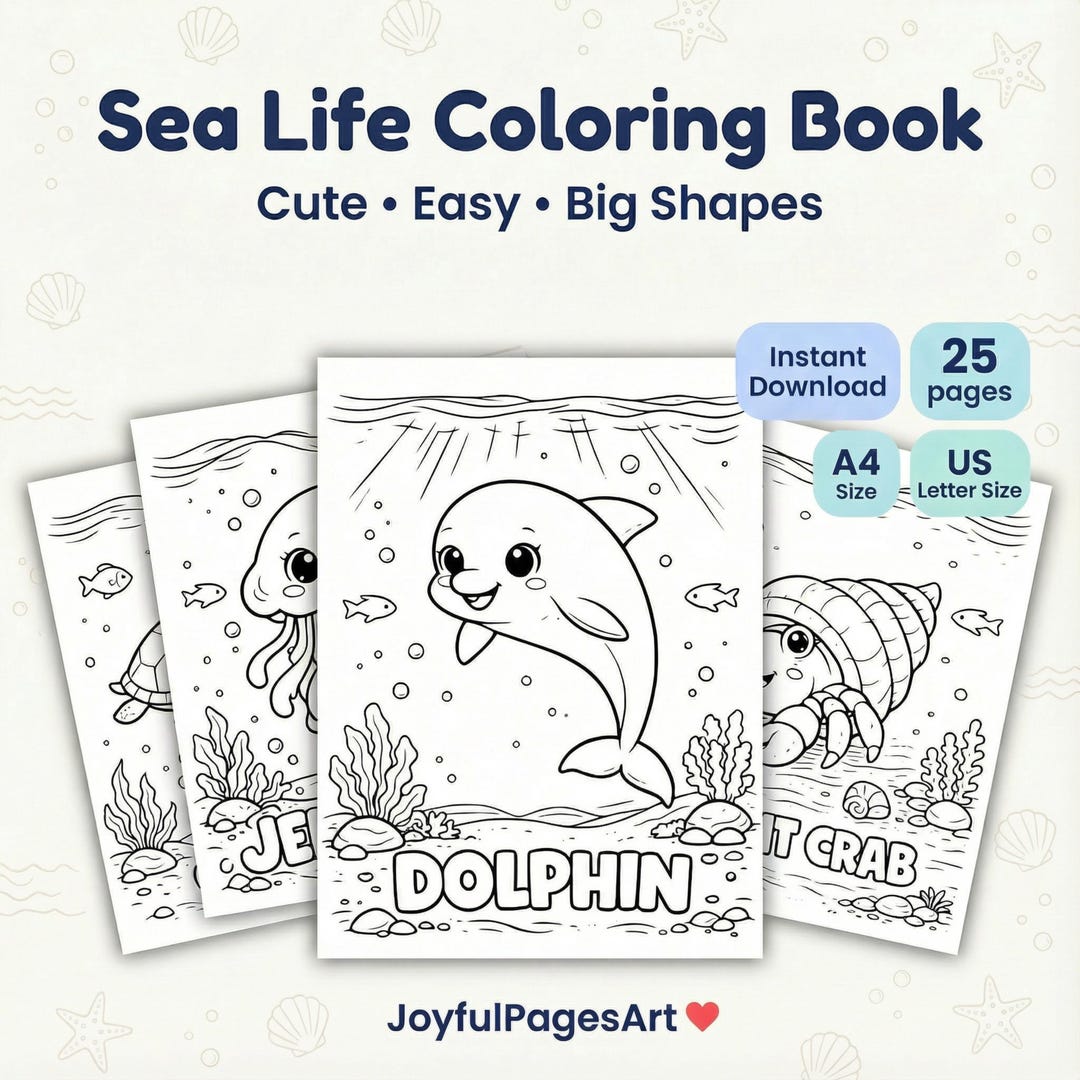 Sea Life Coloring Pages Printable PDF | Ocean Animals With Names | Easy ...