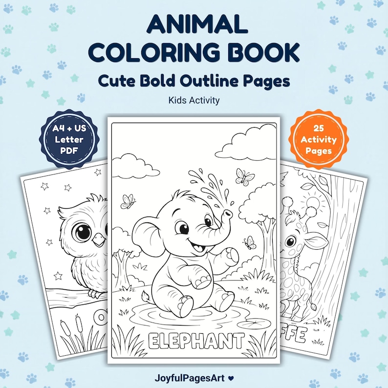 Animal Coloring Book for Kids | Mindfulness Bold Outlines | Printable ...