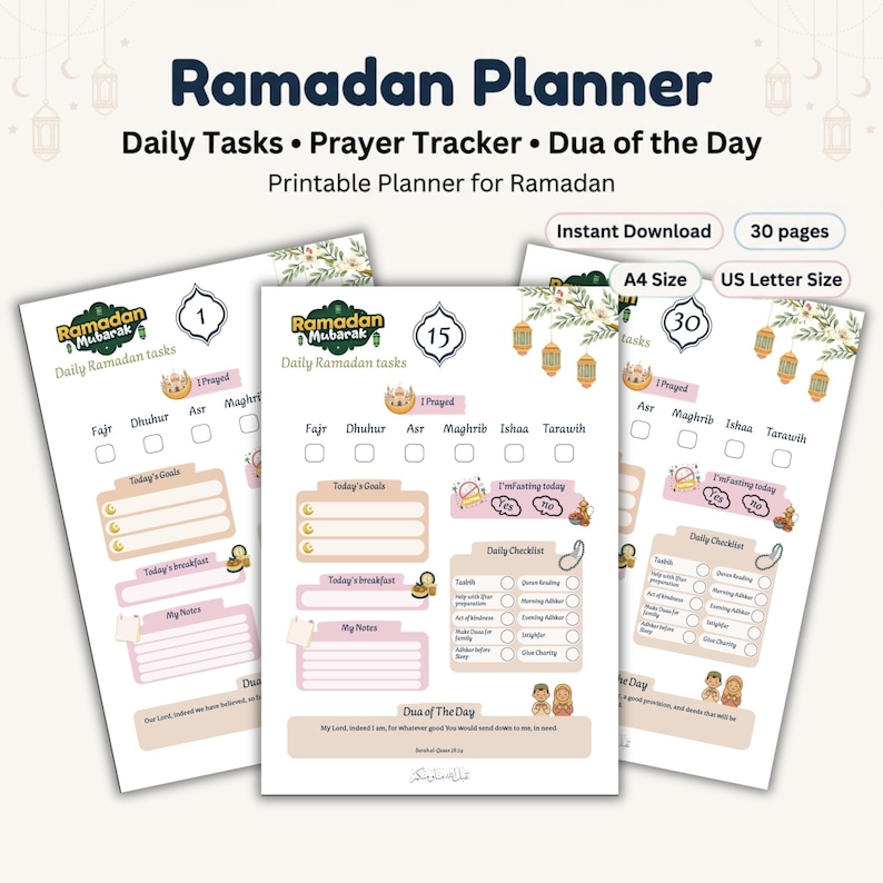Ramadan Planner Printable 30 Days | Daily Salah Prayer & Fasting ...