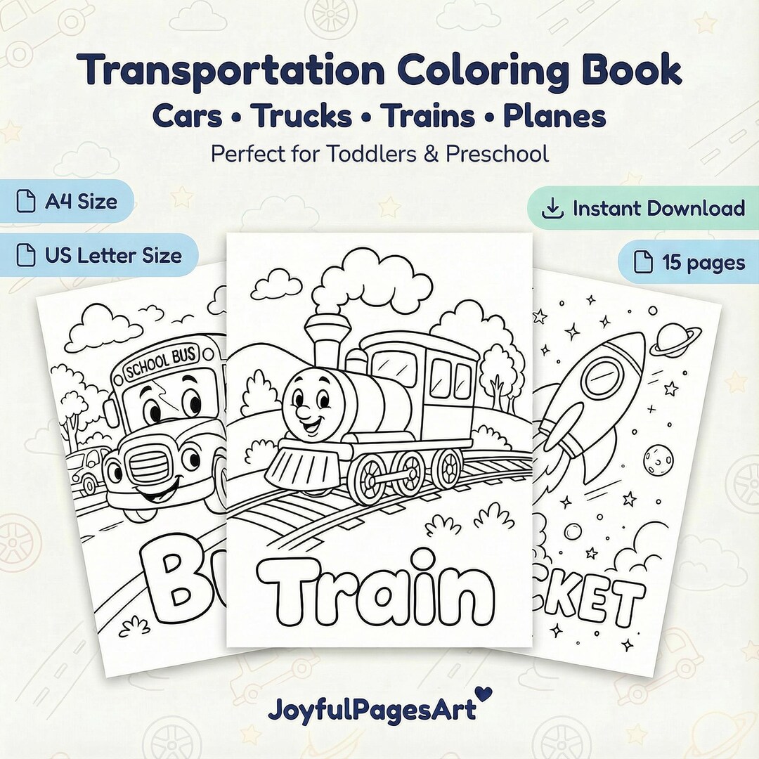 Transportation Coloring Pages Printable PDF | Vehicle Vocabulary ...